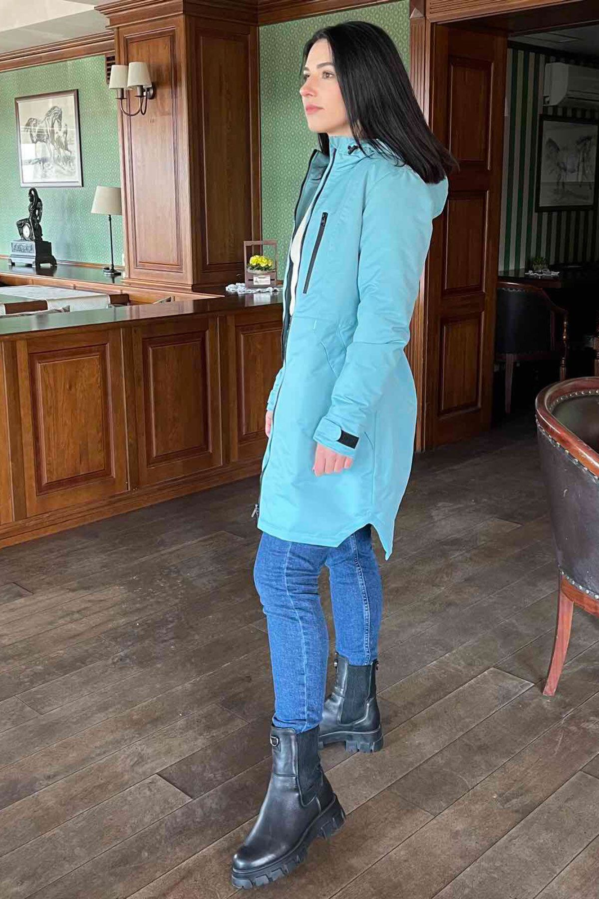 Весняна довга парка вітровка блакитного кольору AllReal 8042024, купити ...